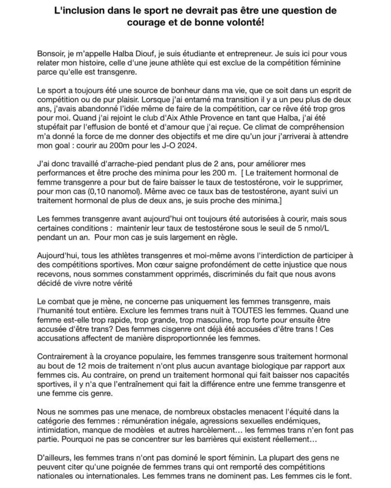 Halba Diouf, la sportive transgenre qui souhaite représenter le Sénégal ...