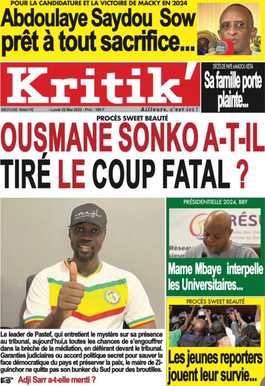 Une des journaux du lundi 22 mai 2023