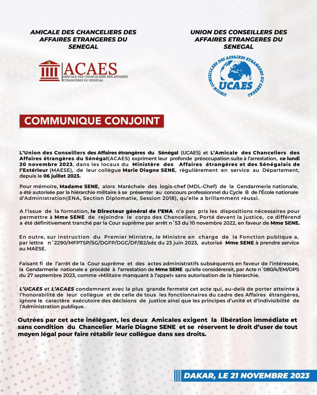 Ministère Affaires Etrangères-Arrestation de Marie Diagne Sène : Les ...