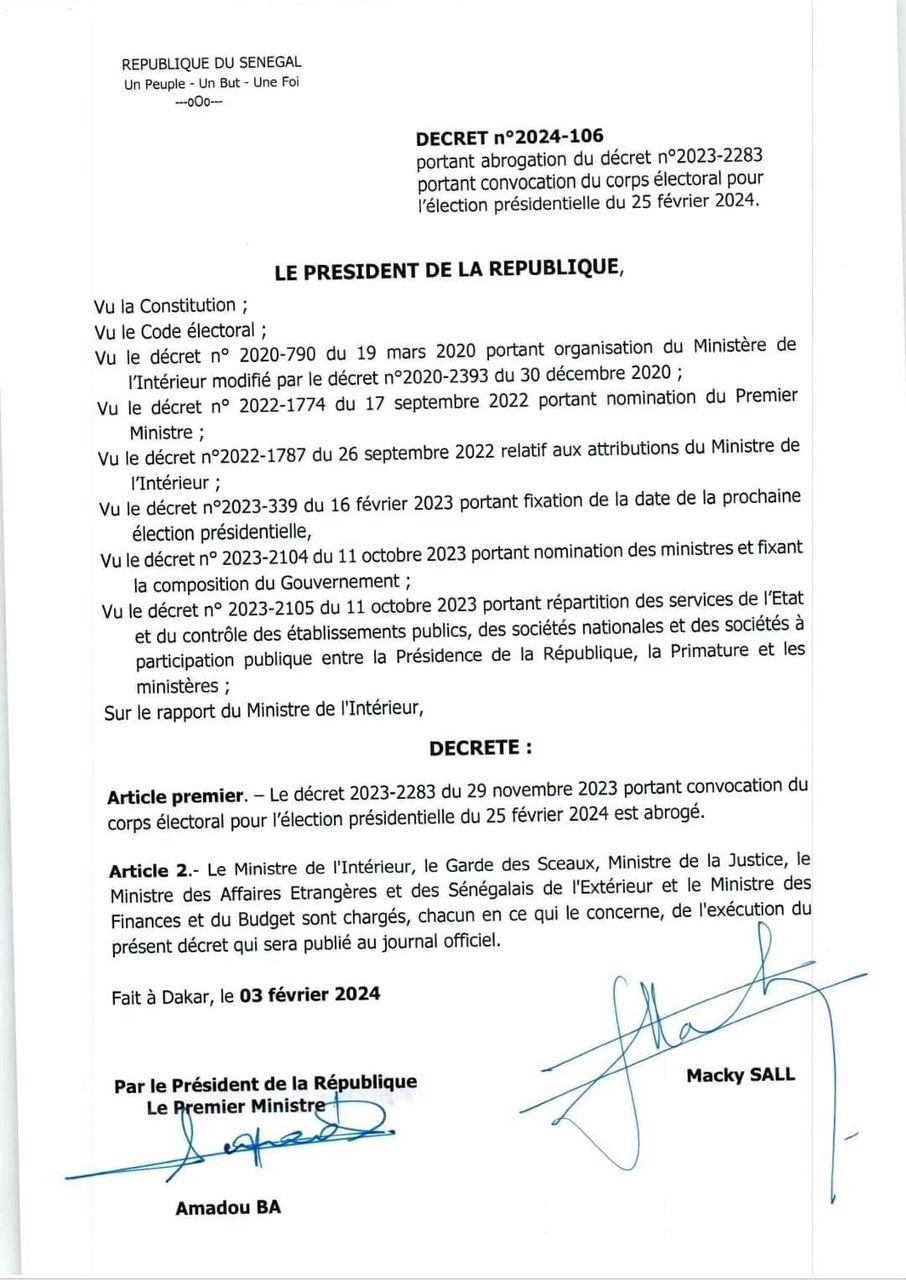 Macky Sall publie enfin le décret reportant l’élection présidentielle ...