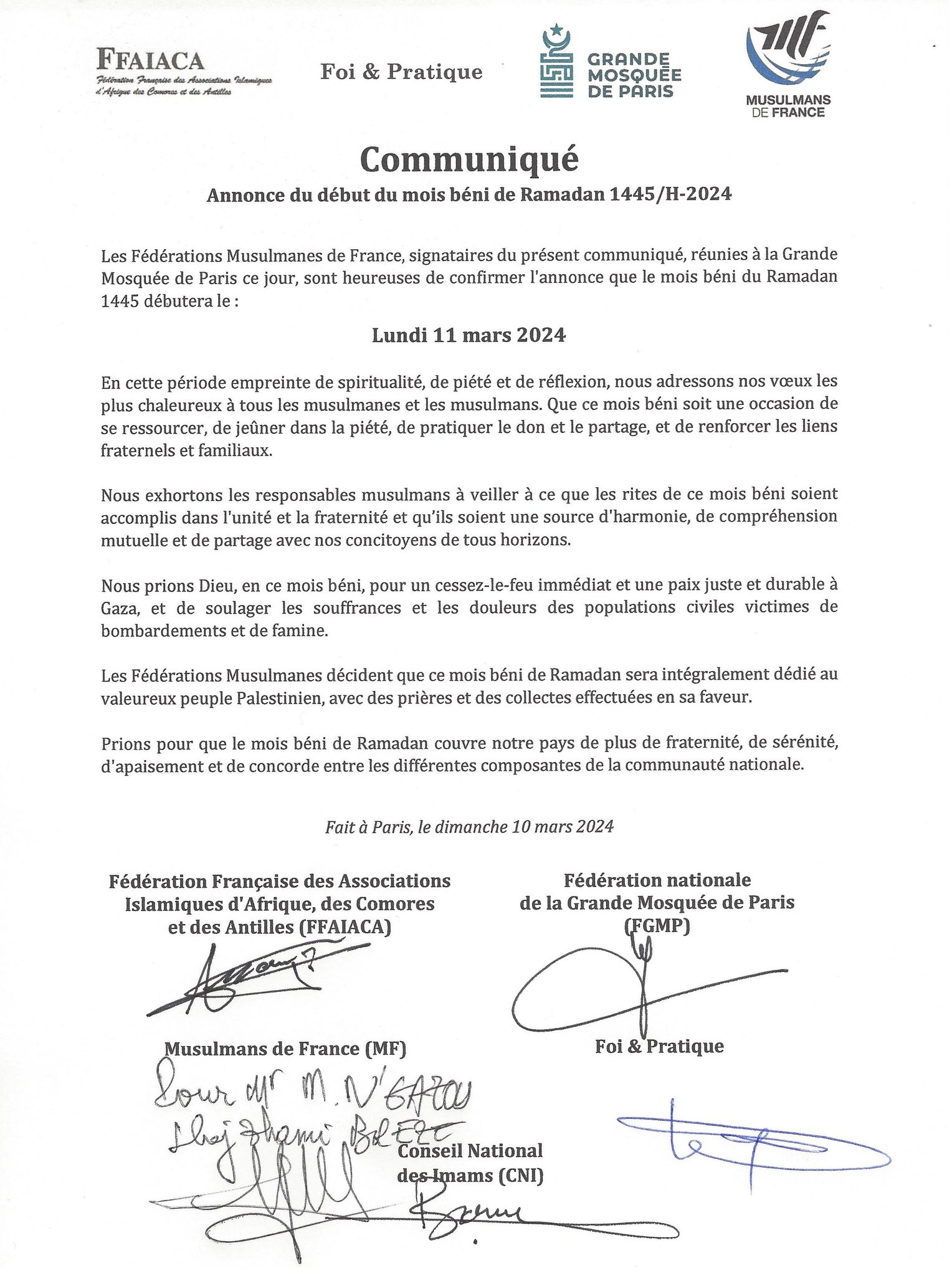 La Grande Mosquée de Paris annonce le début du mois de Ramadan pour le ...