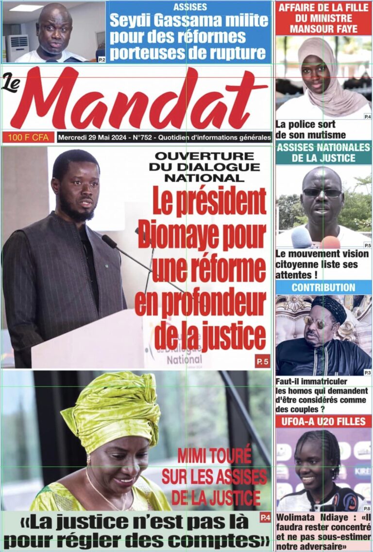 Découvrez les Unes des journaux Sénégalais du mercredi 29 mai 2024