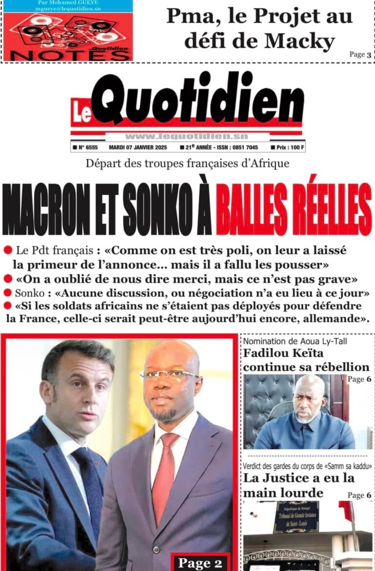 Découvrez les Unes des journaux Sénégalais du mardi 07 janvier 2025