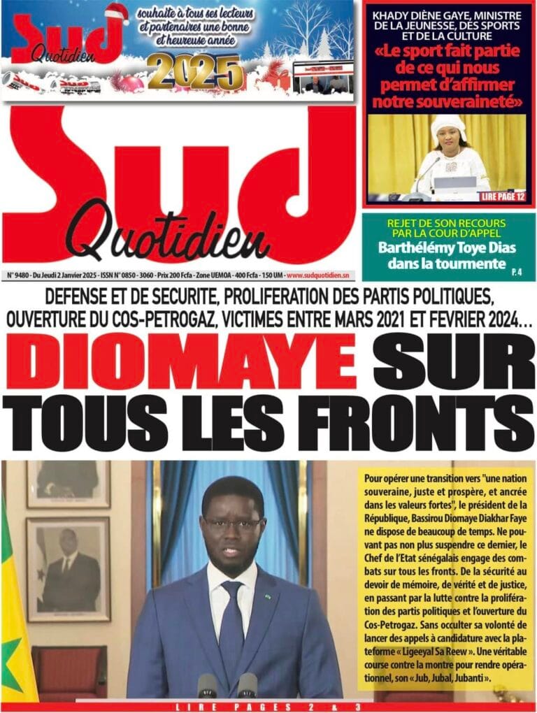 Découvrez les Unes des journaux Sénégalais du jeudi 02 janvier 2025