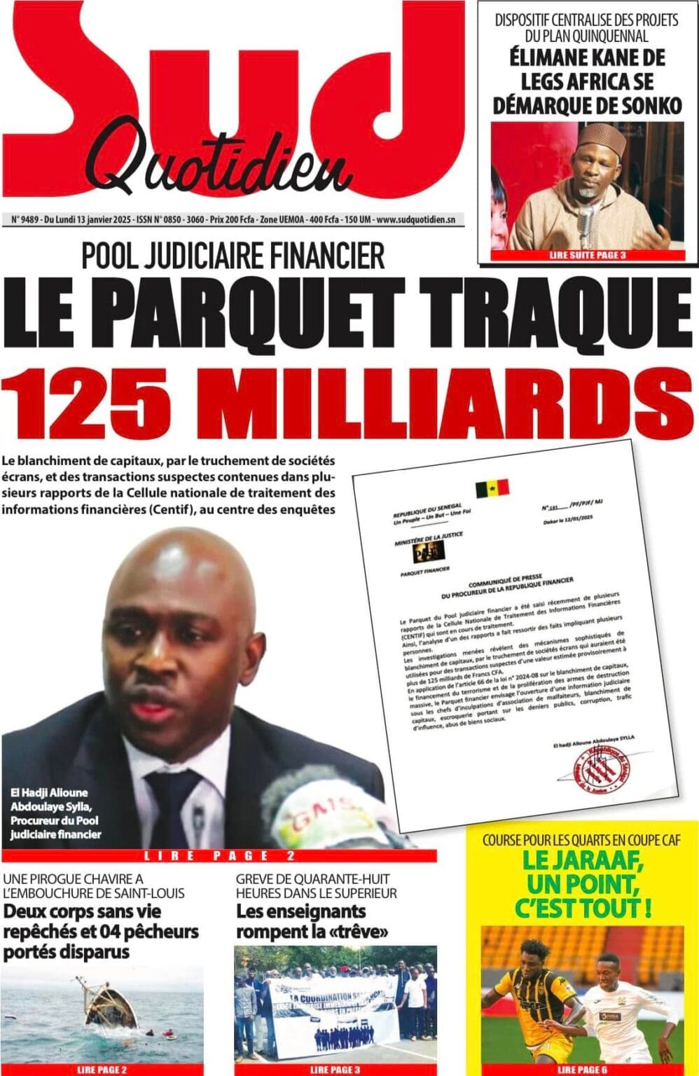 Découvrez les Unes des journaux Sénégalais du lundi 13 janvier 2025