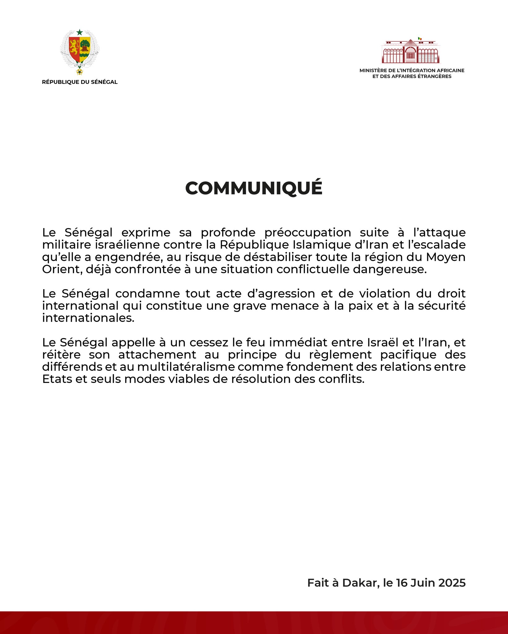 Conflit israélo-iranien, le Sénégal dévoile sa position officielle ...