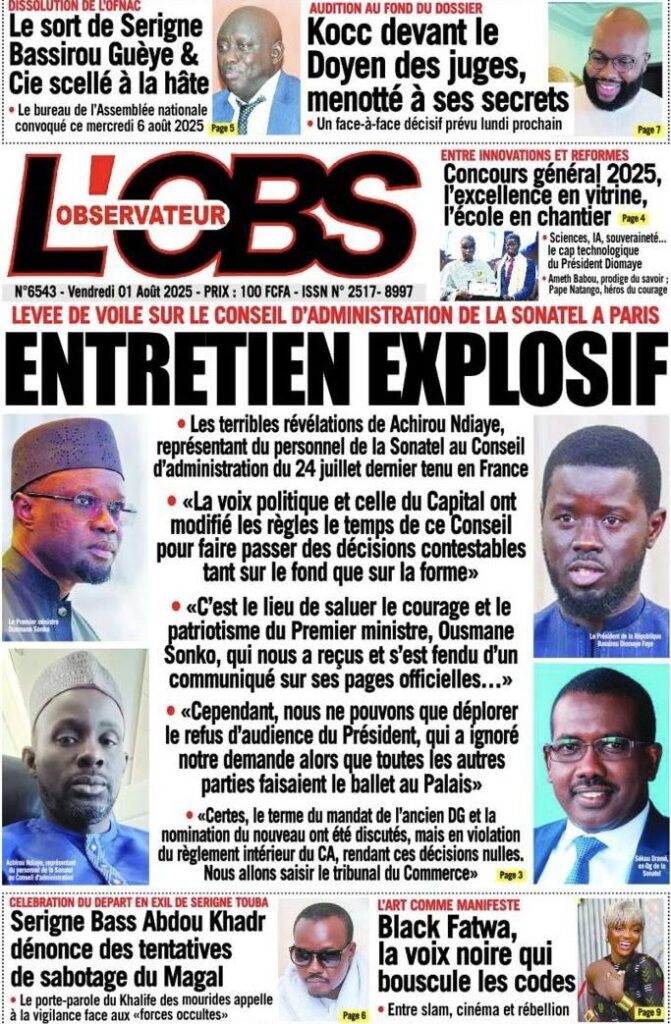 Découvrez les Unes des journaux sénégalais du vendredi 1er août 2025