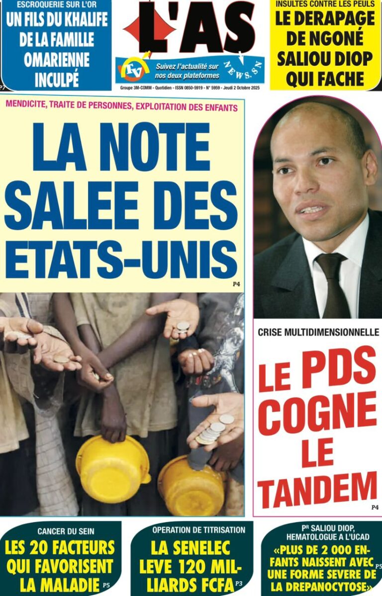 Découvrez les Unes des journaux sénégalais du jeudi 02 octobre 2025