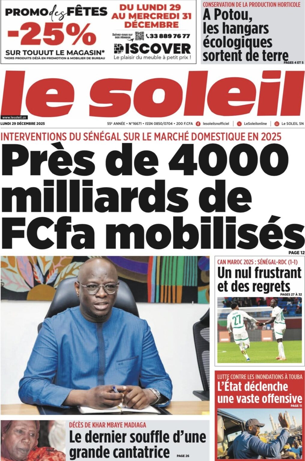 Découvrez les Unes des journaux sénégalais du lundi 29 décembre 2025