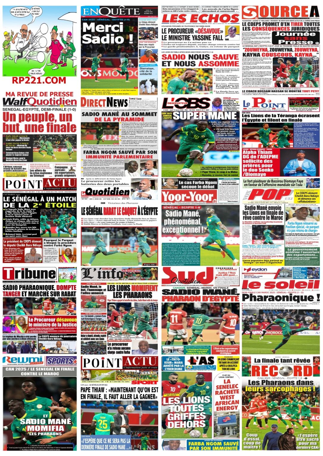 Découvrez les Unes des journaux sénégalais du jeudi 15 janvier 2026