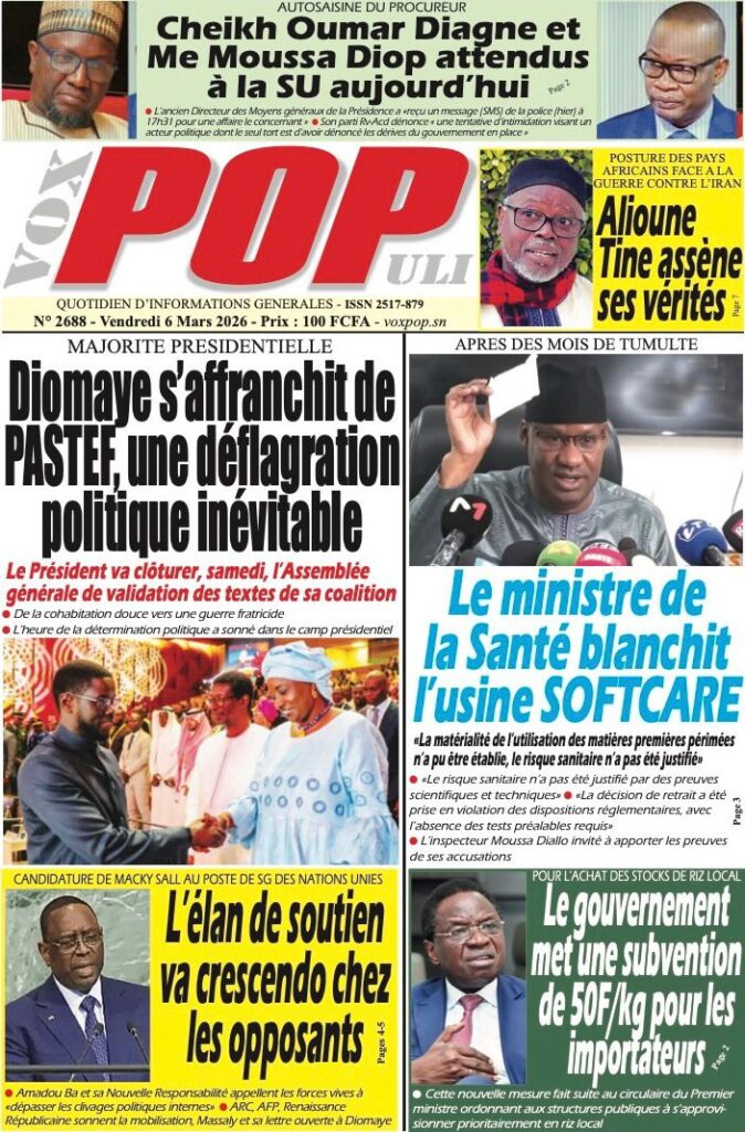 Découvrez les Unes des journaux sénégalais du vendredi 06 mars 2026