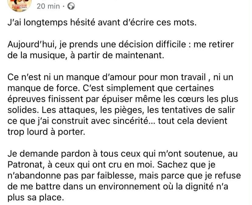 Djelykaba Bintou annonce la fin de sa carrière musicale