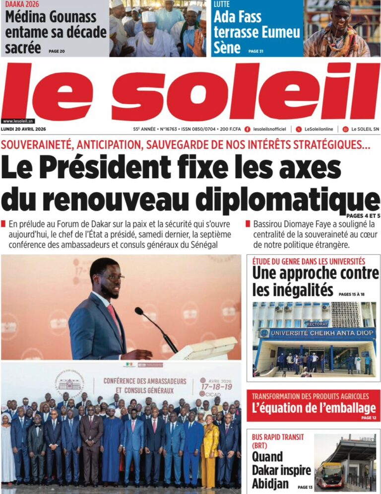 D couvrez Les Unes Des Journaux S n galais Du Lundi 20 Avril 2026 D couvrez Les Unes Des Journaux S n galais Du Lundi 20 Avril 2026